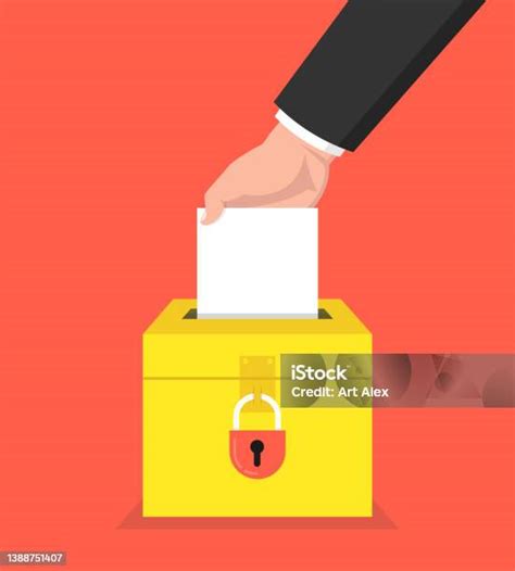 선거일 개념 잠금이있는 투표상자에 투표 용지를 손으로 넣는다 벡터 그림입니다 투표함에 대한 스톡 벡터 아트 및 기타 이미지 투표함 Referendum 개념 Istock