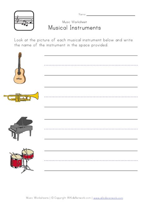 Musical Instruments Worksheet