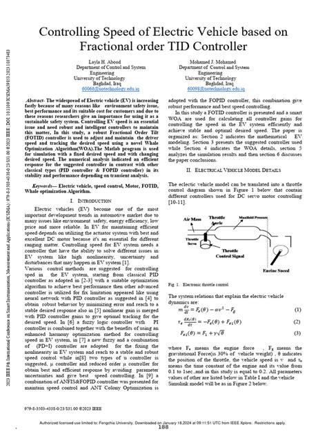 Controlling Speed Of Electric Vehicle Based On Fractional Order Tid