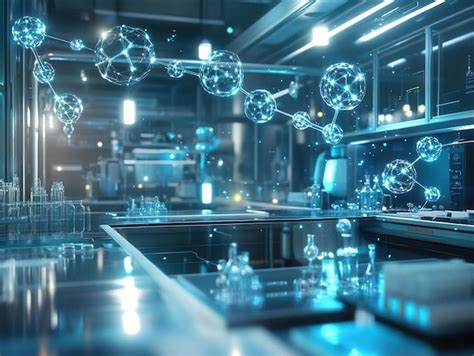 Hightech Laboratory With Holographic Molecular Models Floating In