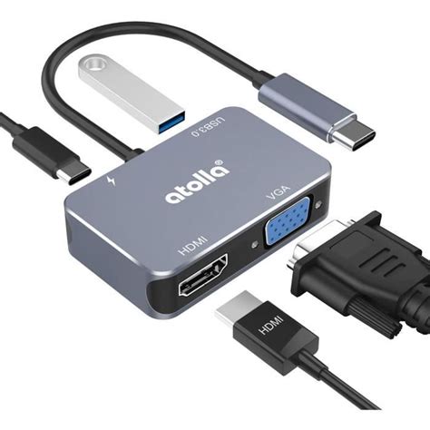 Hub Usb C Adaptateur Multiport Usb C En En Aluminium Avec Hdmi K Adaptateur Vga P