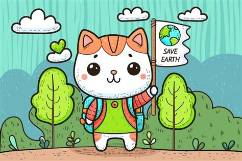Premium Vector Ecological Poster With A Cartoonstyle Kitten