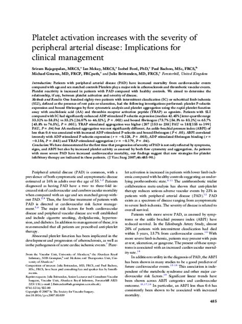 Pdf Platelet Activation Increases With The Severity Of Peripheral