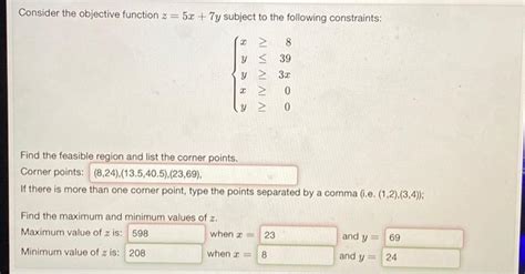 solved consider the objective function z 5x 7y subject to
