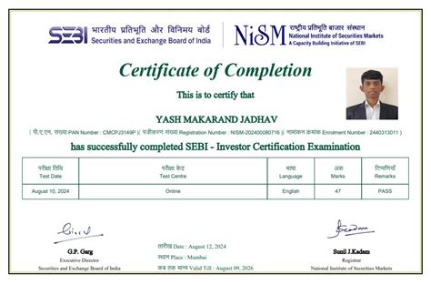 Yash Jadhav On Linkedin Im Excited To Share That Ive Successfully Completed The Sebi Investor