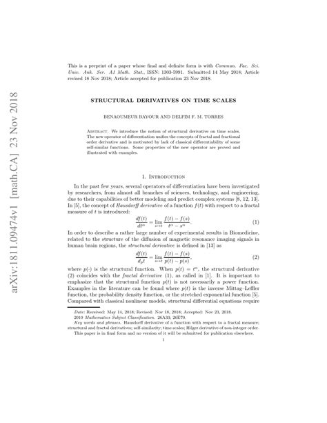 Pdf Structural Derivatives On Time Scales