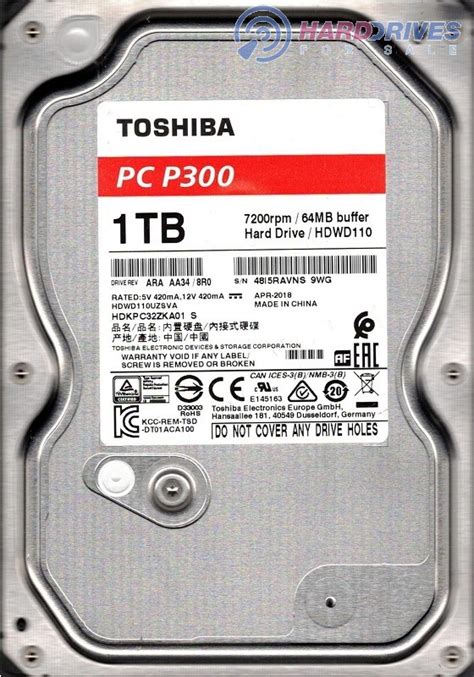 P300 HDWD110 ARA AA34/8R0 Toshiba 1TB Desktop HDD