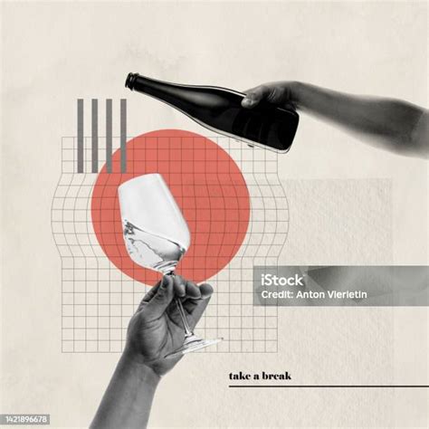 현대 미술 콜라주 개념 이미지 두 손 이미지 유리에 쏟아지는 와인 혐오감 와인에 대한 스톡 사진 및 기타 이미지 와인 합성