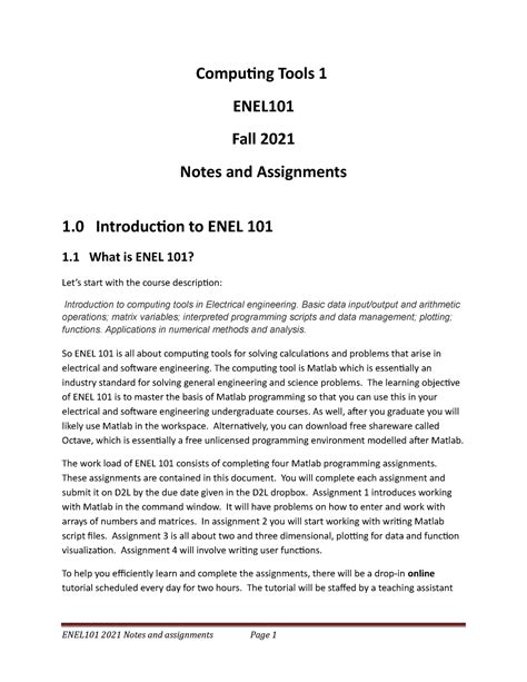Enel101 Fall2021course Notes Assignments Computing Tools 1 Enel Fall 2021 Notes And