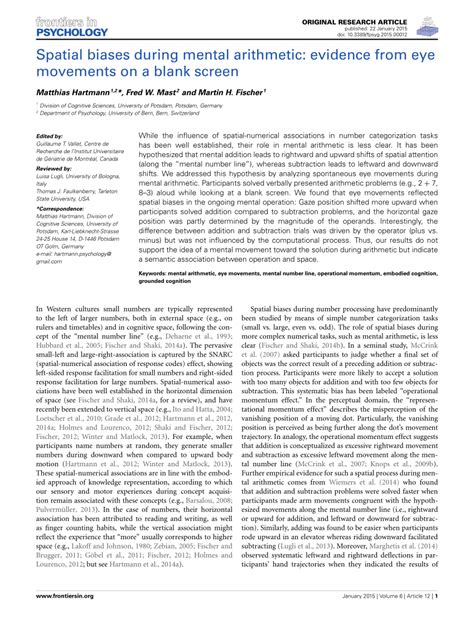 Pdf Spatial Biases During Mental Arithmetic Evidence From Eye Movements On A Blank Screen