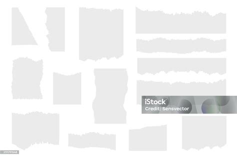가장자리나 모서리가 찢어진 사실적인 종이 조각을 비웁니다 손상된 구조를 가진 벡터 격리 된 빈 시트 찢어진면이있는 다양한 메모 찢어진 메시지 또는 메모장 편지지 비우기