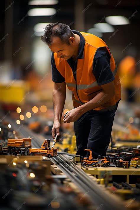 Premium Ai Image Tiltshift Photoshoot Beauty And Creative Of An Assembly Line Worker Taken With A