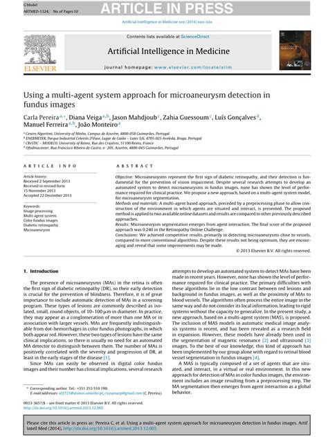 Pdf Using A Multi Agent System Approach For Microaneurysm Detection