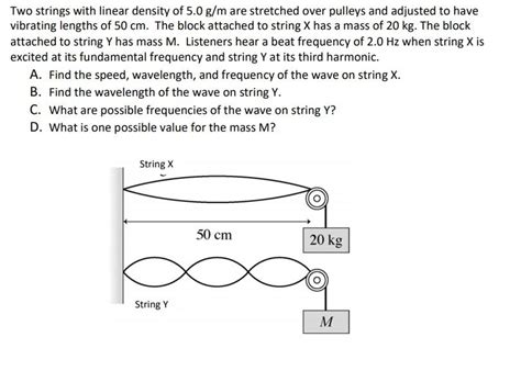 solved two strings with linear density of 5 0 g m are