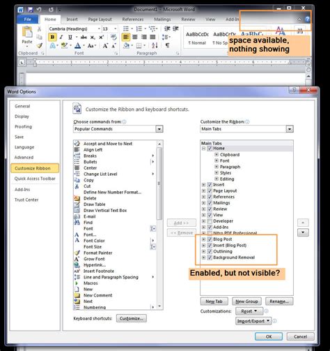 Microsoft Office 2010 Word How To Show Hidden Ribbon Tabs With Word