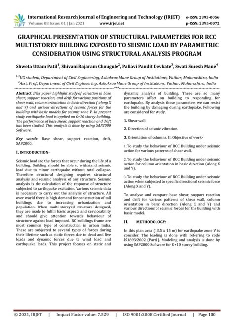 Irjet Graphical Presentation Of Structural Parameters For Rcc Multistorey Building Exposed To