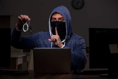 Male Hacker Hacking Security Firewall Late In Office Stock Image Image Of Password Fraud