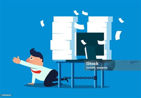 책상에 철 사슬에 의해 묶여 사업 문서에 대한 스톡 벡터 아트 및 기타 이미지 문서 더미 과도 Istock