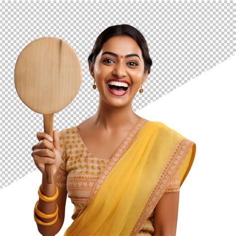 Premium Psd A Woman Holding A Wooden Paddle With The Word Quot She Is