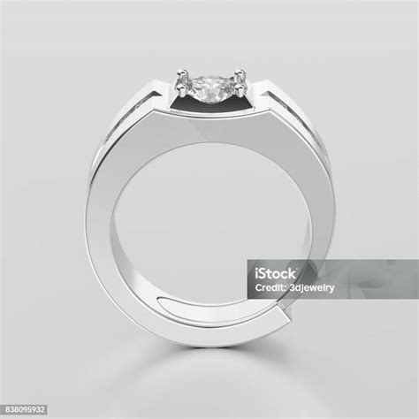 3 차원 일러스트 레이 션 화이트 골드 또는 실버 남자 인장 반사와 다이아몬드 반지 0명에 대한 스톡 사진 및 기타 이미지