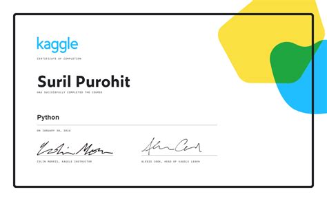 Suril Purohit Completed The Python Course On Kaggle