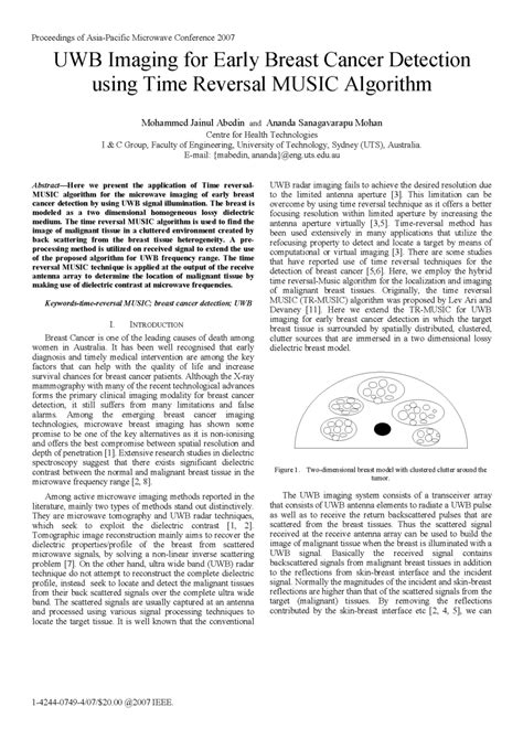 Pdf Uwb Imaging For Early Breast Cancer Detection Using Time Reversal