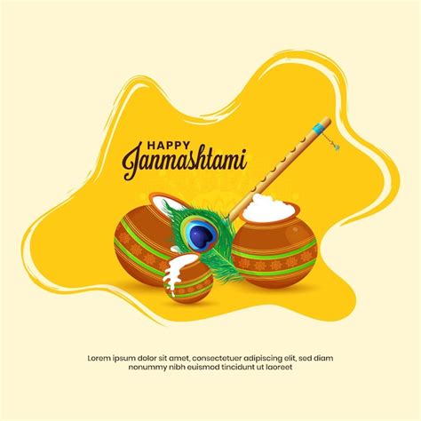 전통적인 배경에서 인도의 축하한 마슈타미 축제 크리슈나 플루트와 드 터 일러스트레이션 프리미엄 벡터