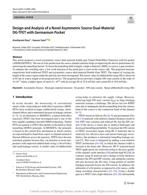 Design And Analysis Of A Novel Asymmetric Source Dual Material Dg Tfet