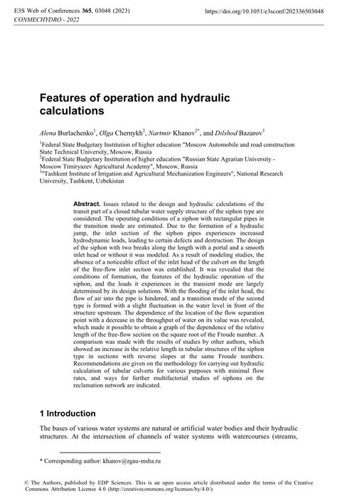 Pdf Features Of Operation And Hydraulic Calculations