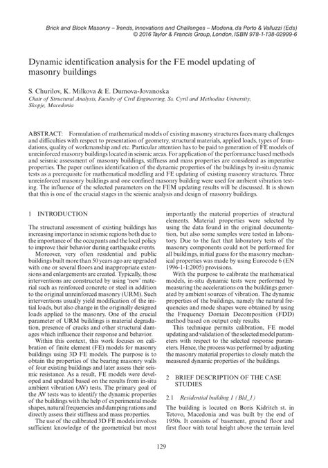 PDF Dynamic Identification Analysis For The FE Model Updating Of Masonry Buildings
