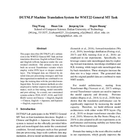 Dutnlp Machine Translation System For Wmt22 General Mt Task Acl Anthology