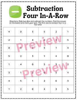 Connect Four Addition Subtraction Game By AngiLay TPT