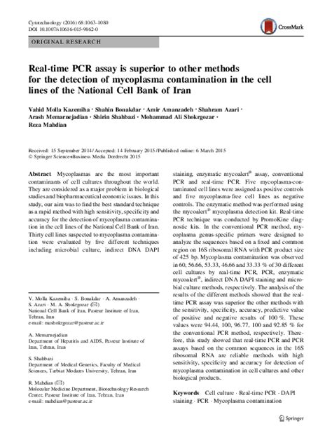 Pdf Real Time Pcr Assay Is Superior To Other Methods For The Detection Of Mycoplasma