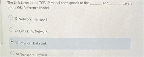 Solved The Link Layer In The TCP IP Model Corresponds To The Chegg