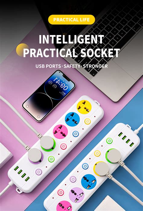 Extension Socket Power Strip 8 Metro 2500w Outlet Socket Usb Interface Plug Board Household