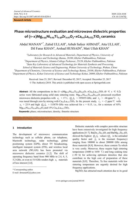 Pdf Phase Microstructure Evaluation And Microwave Dielectric