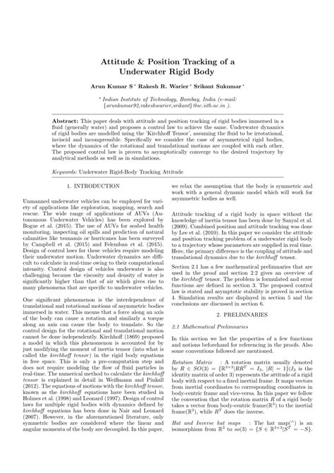 Pdf Adaptive Tracking Of Position And Attitude Of A Underwater Rigid Body