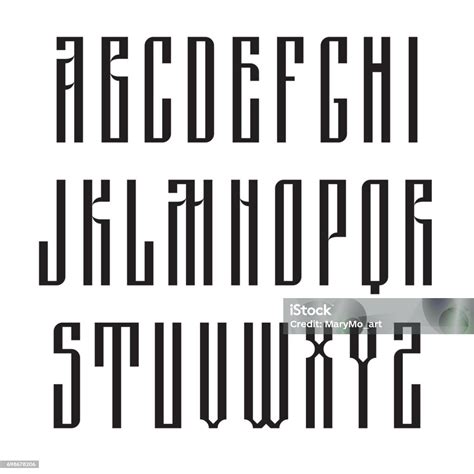오래 된 슬라브 서 예에 따라 좁은 산세리프 폰트입니다 라틴어 Uppercases에 고립 된 흰색 배경 벡터 개체 그룹에 대한