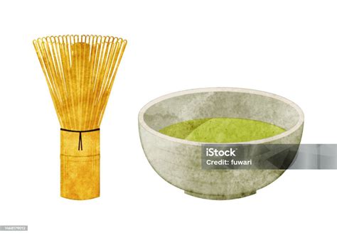 손으로 그린 수채화 스타일의 말차 녹차와 차 거품기의 그림 마카차에 대한 스톡 벡터 아트 및 기타 이미지 마카차 수채화