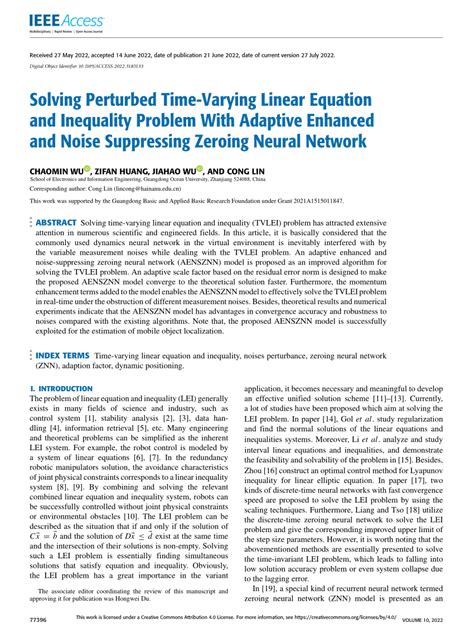 Pdf Solving Perturbed Time Varying Linear Equation And Inequality Problem With Adaptive