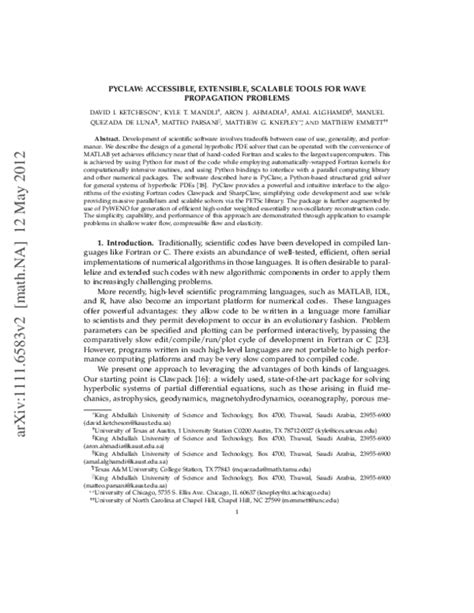 Pdf Pyclaw Accessible Extensible Scalable Tools For Wave