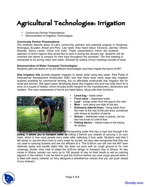 Agricultural Technologies Development Lecture Notes Docsity
