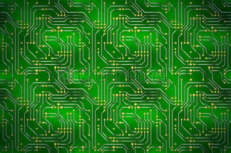 Complicated Computer Microchip With Golden Contacts On Blue Motherboard Horizontal Stock