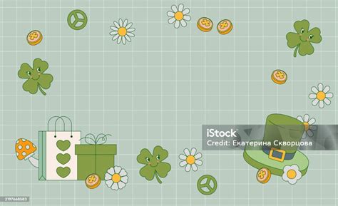 성 패트릭의 날 일 판매 배경 녹색 클로버 벡터 배경 아일랜드 휴일 축하 행사 90년대 2000년대 복고풍 스타일 성 패트릭 데이 세일 배경 St Patricks Day