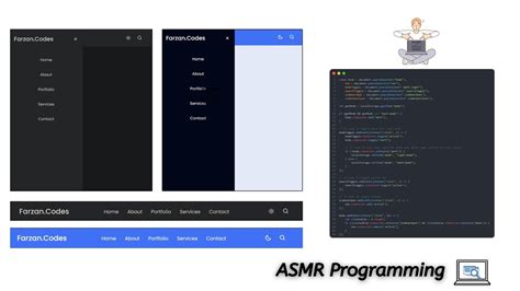 Asmr Programming Responsive Navbar With Html Css Js Dark And Light Themes Youtube