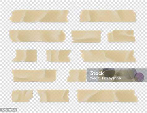 접착제 테이프 세트 투명 한 배경에 격리 된 끈적 끈적한 종이 스트립 벡터 일러스트레이션 개체 그룹에 대한 스톡 벡터 아트 및