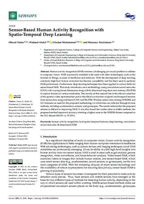 Pdf Sensor Based Human Activity Recognition With Spatio Temporal Deep Learning