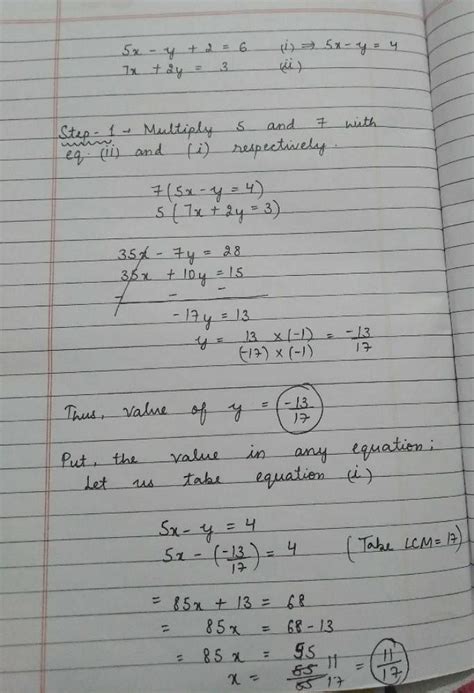 solve by elimination method the pair of equation 5x y 2 6 7x 2y 3
