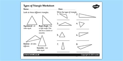 Types Of Triangle Worksheet Triangles Shapes Types Of