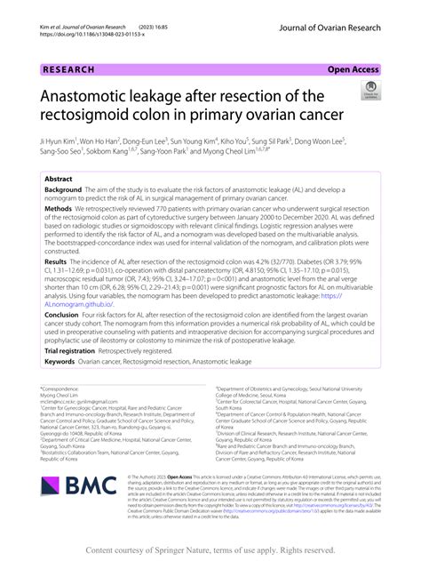Pdf Anastomotic Leakage After Resection Of The Rectosigmoid Colon In